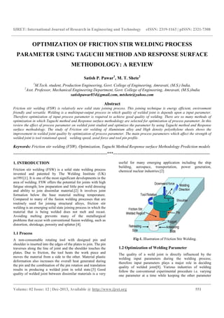 Optimization of friction stir welding process | PDF