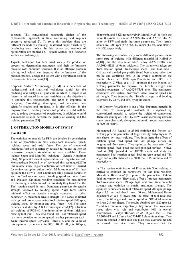 Optimization Of Friction Stir Welding Process Pdf