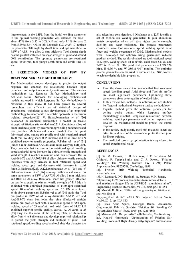 Optimization Of Friction Stir Welding Process Pdf