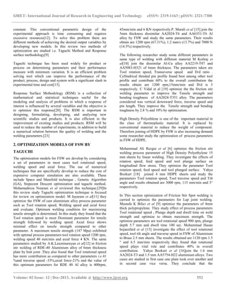 Optimization of friction stir welding process parameter using taguchi method and response ...
