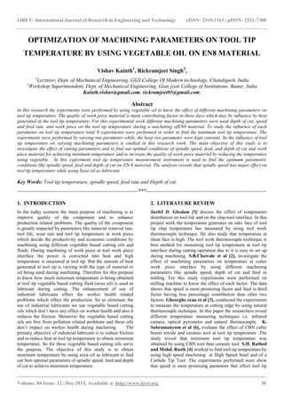 Optimization of machining parameters on tool tip temperature by using vegetable oil on en8 ...