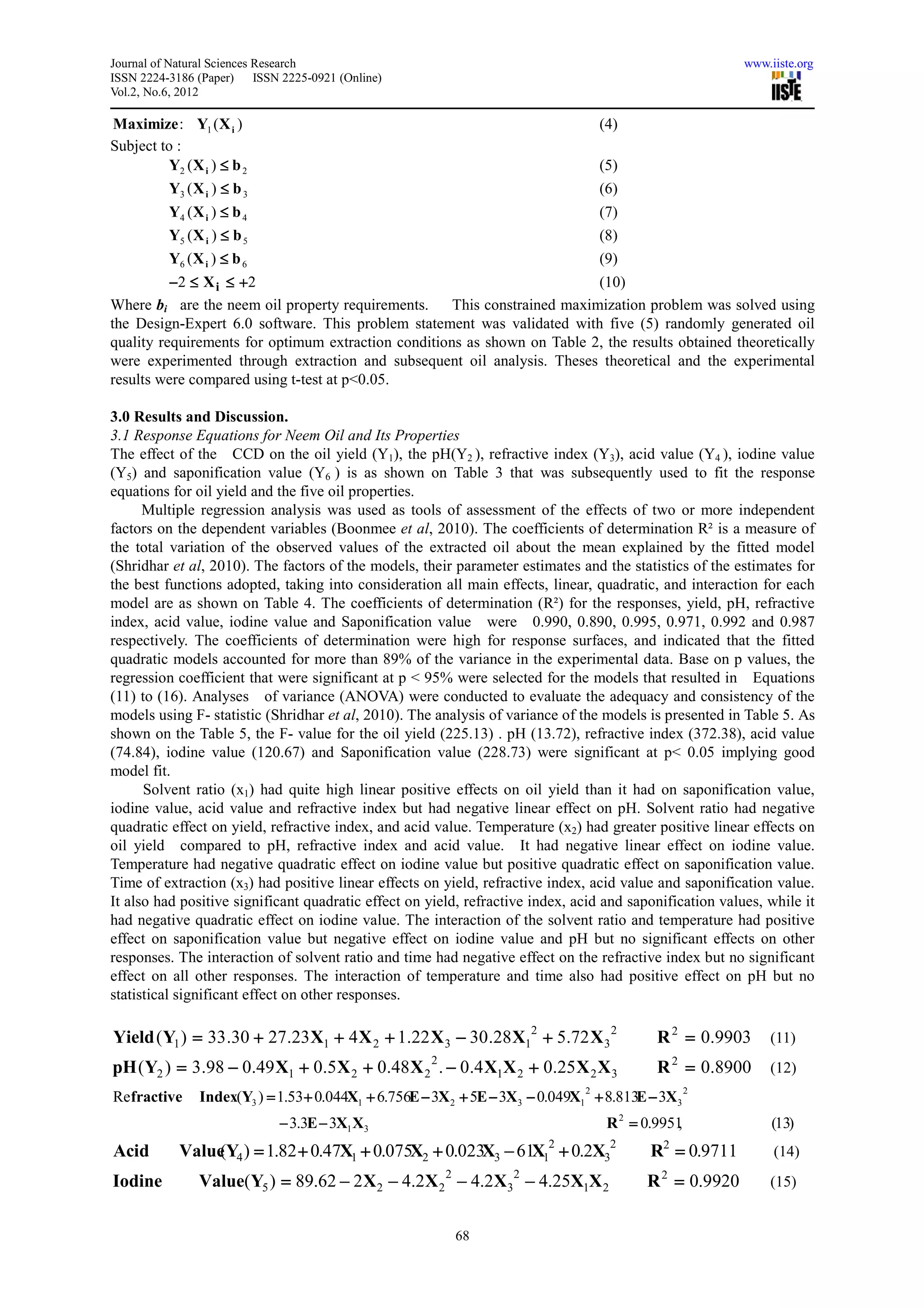Optimization of neem seed oil extraction process using response surface ...