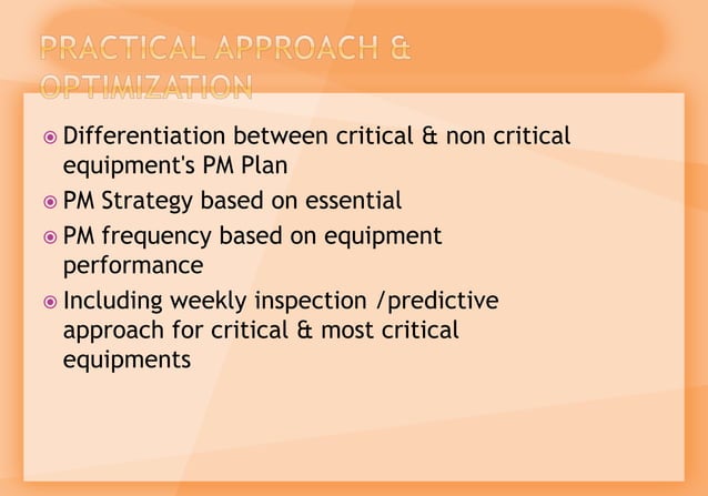 Optimization of preventive maintenance to reduce maintenance costs and ...