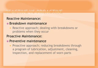 Optimization of preventive maintenance to reduce maintenance costs and ...