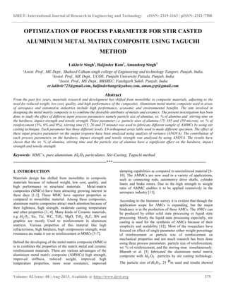 Optimization of process parameter for stir casted aluminium metal matrix composite using taguchi ...