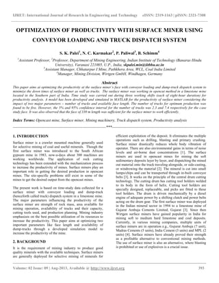 Optimization of productivity with surface miner using conveyor loading and truck dispatch system ...