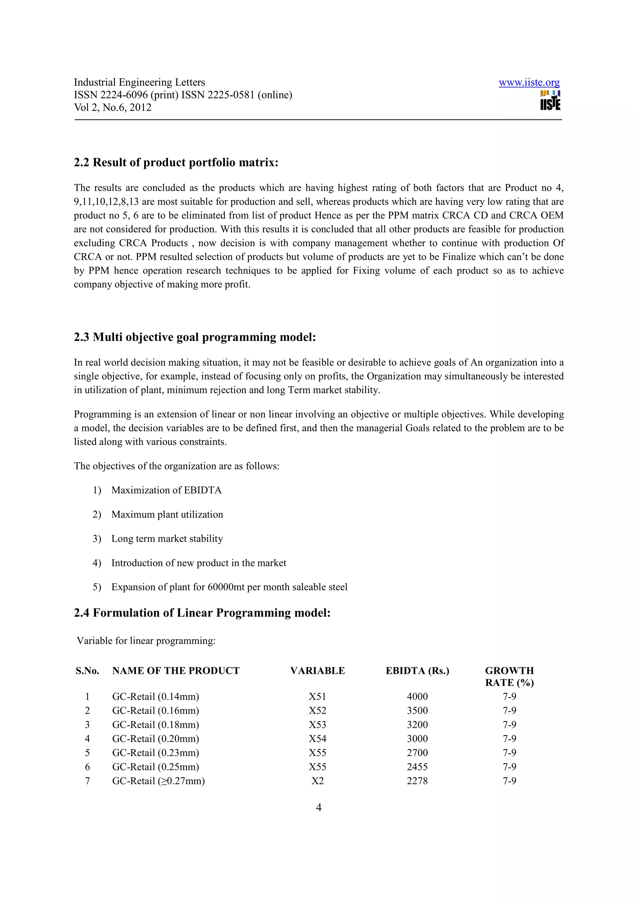Optimization of product mix in cold rolling steel industry using ...