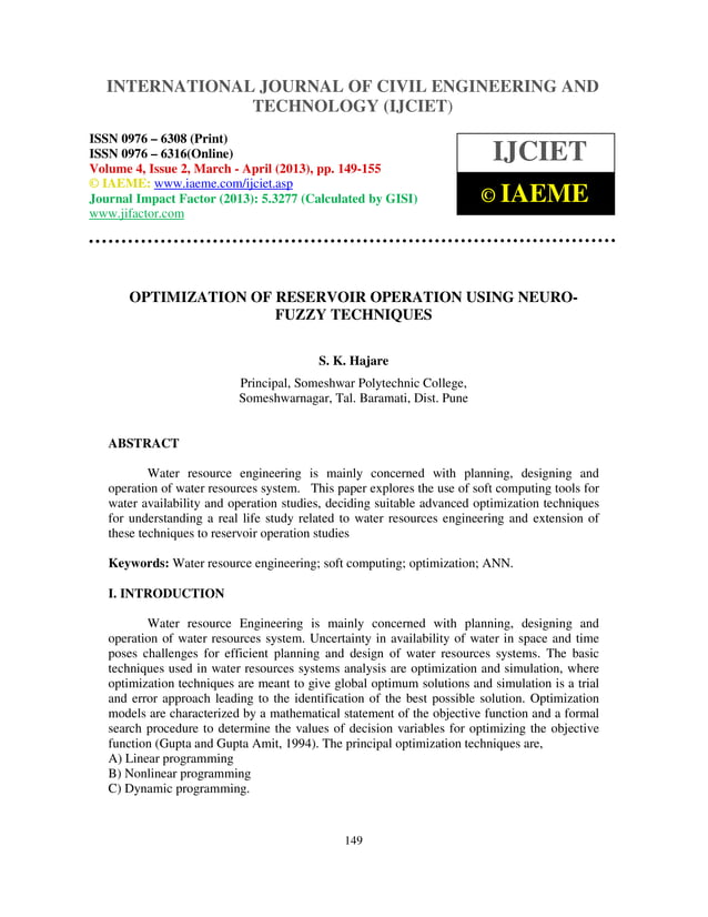 Optimization of reservoir operation using neuro fuzzy techniques | PDF