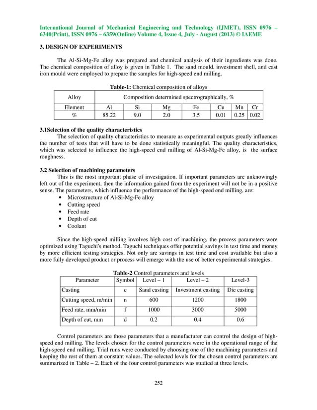 Optimization Of Surface Roughness In High Speed End Milling Operation Using Pdf