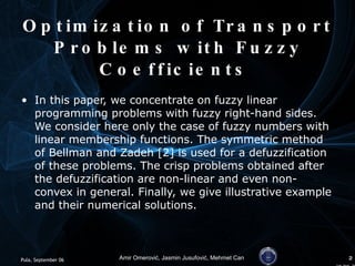Amir Omerovic Optimization Of Transport Problems With Fuzzy ...