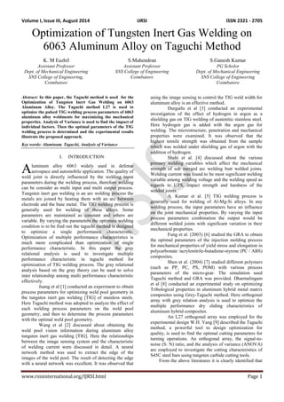 Optimization of tungsten inert gas welding on 6063 aluminum alloy on taguchi method | PDF | Free ...