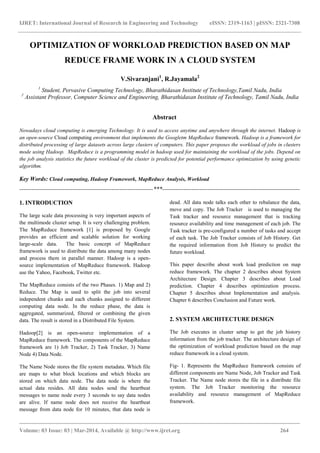 Optimization of workload prediction based on map reduce frame work in a cloud system | PDF