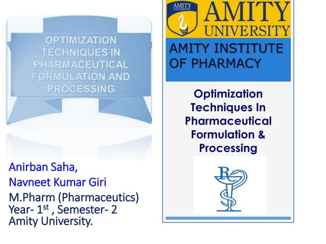 Optimization Techniques In Pharmaceutical Formulation & Processing | PPTX