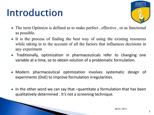 Optimization Techniques In Pharmaceutical Formulation & Processing | PPTX