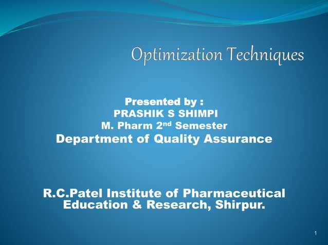 Optimization techniques | PPTX | Business | Business and Finance