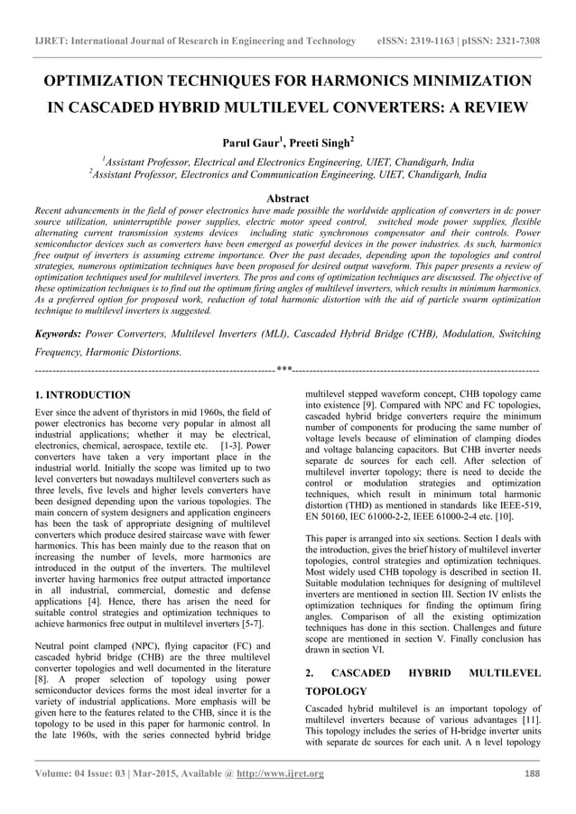 Optimization techniques for harmonics minimization in cascaded hybrid multilevel converters a ...