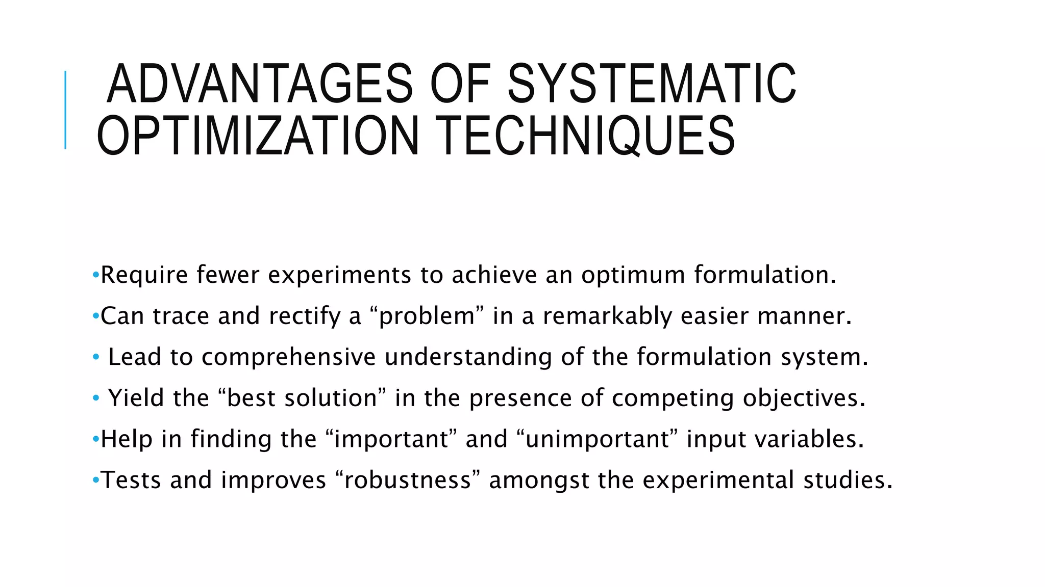 Optimization techniques in Pharmaceutical formulation and processing | PPTX