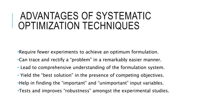 Optimization techniques in Pharmaceutical formulation and processing | PPTX | Physics | Science