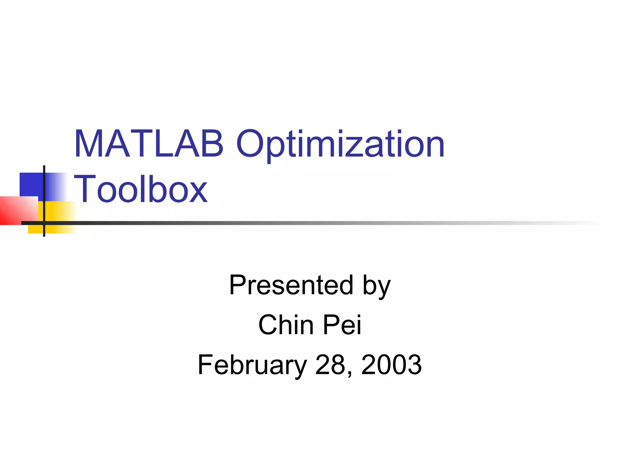 Optimization toolbox presentation | PPT