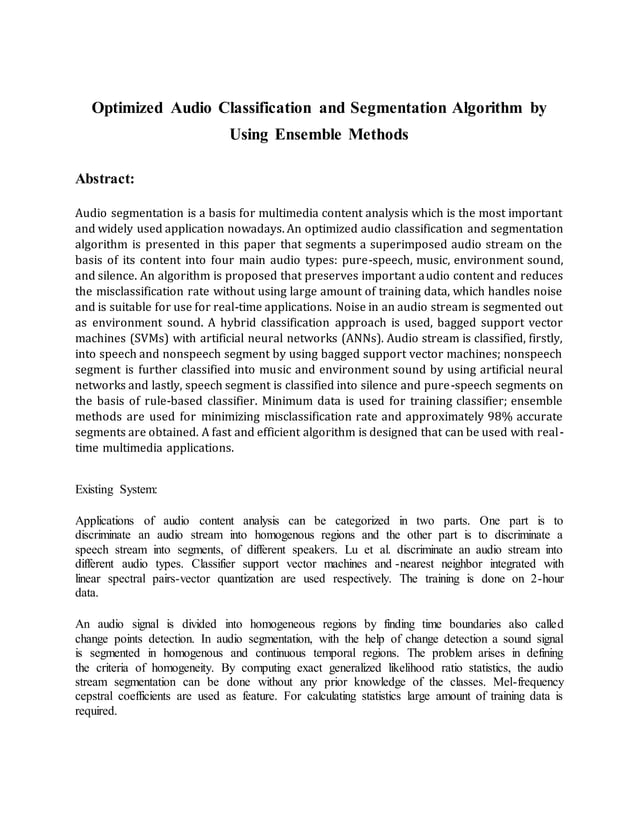 Optimized audio classification and segmentation algorithm by using ensemble methods | DOCX