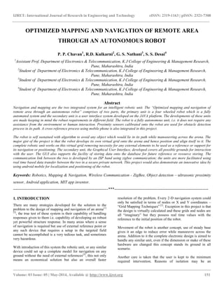 Optimized mapping and navigation of remote area through an autonomous ...