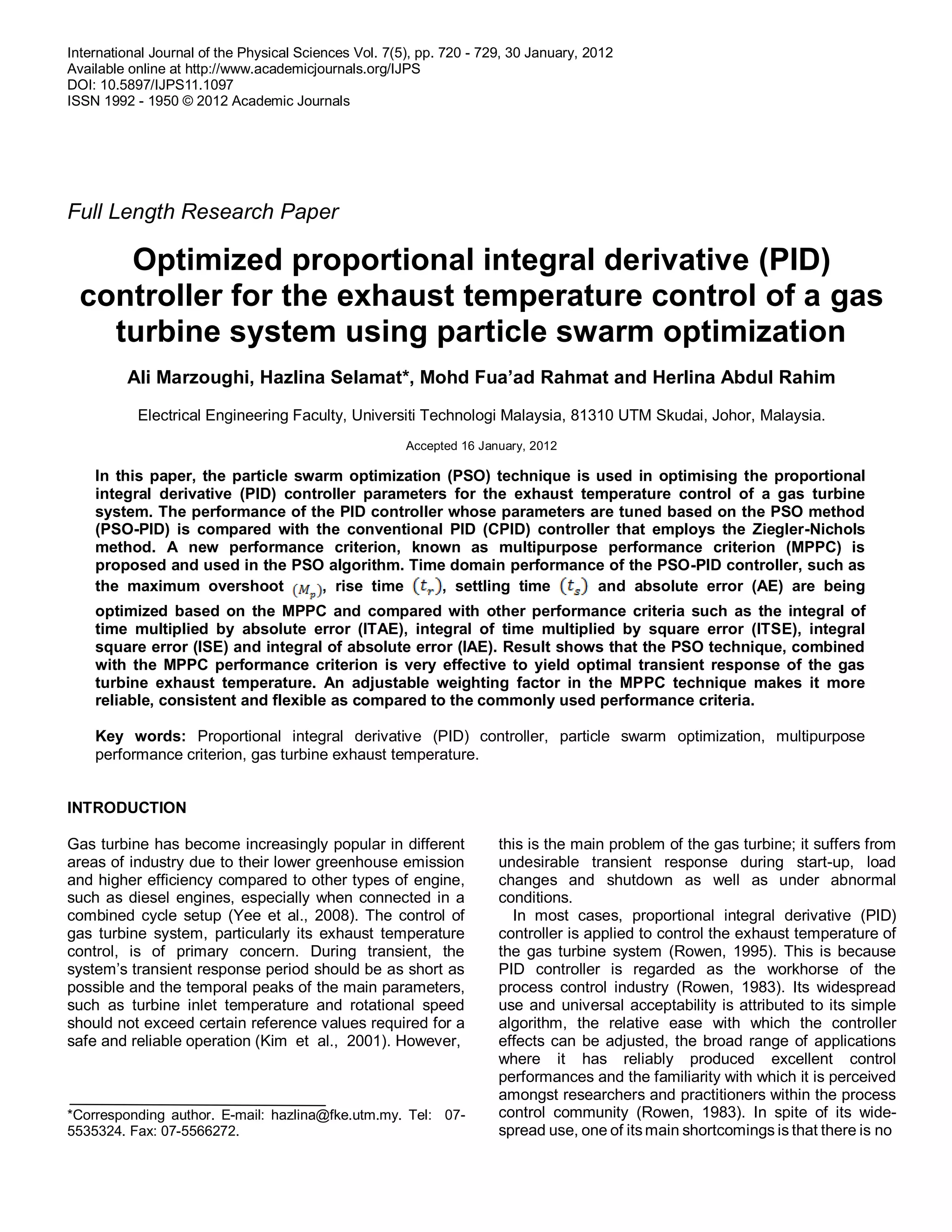 Optimized Proportional Integral Derivative Pid Controller For The