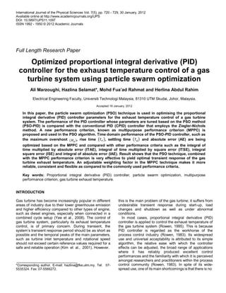 Optimized proportional integral derivative (pid) controller for the exhaust temperature control ...
