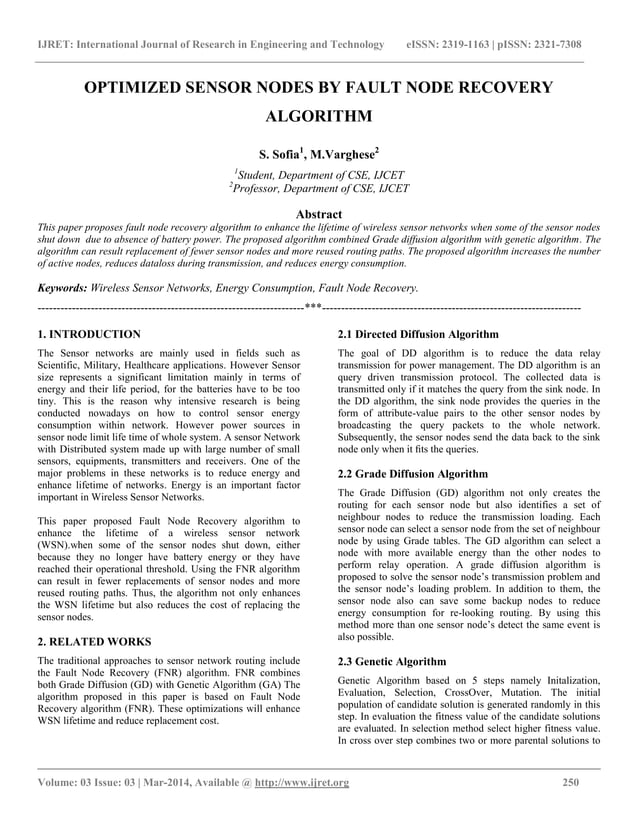 Optimized sensor nodes by fault node recovery algorithm | PDF