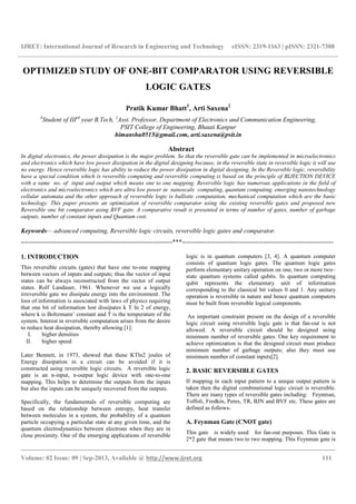 Optimized study of one bit comparator using reversible | PDF | Programming Languages | Computing