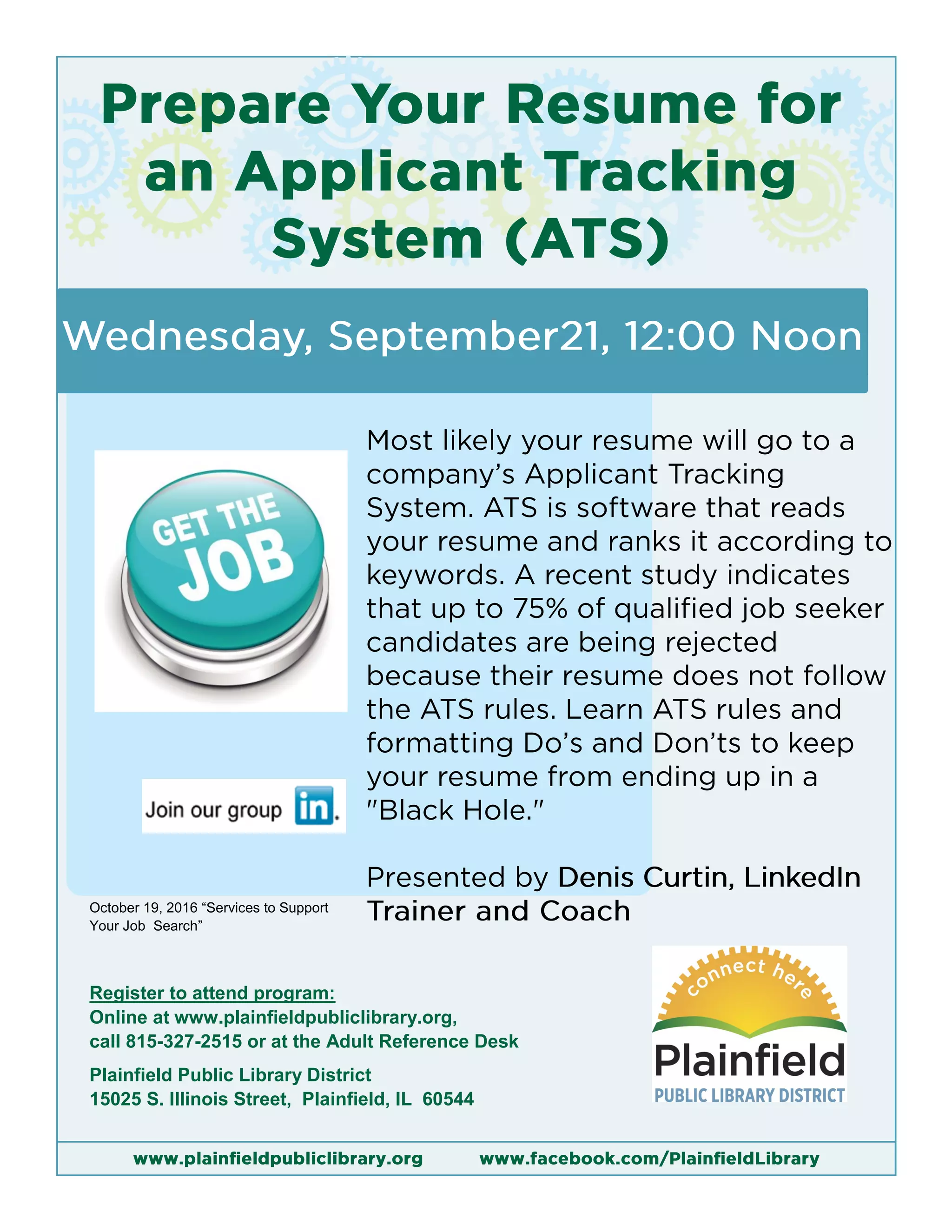 Optimize Your Resume for Applicant Tracking Systems Announcement | PDF