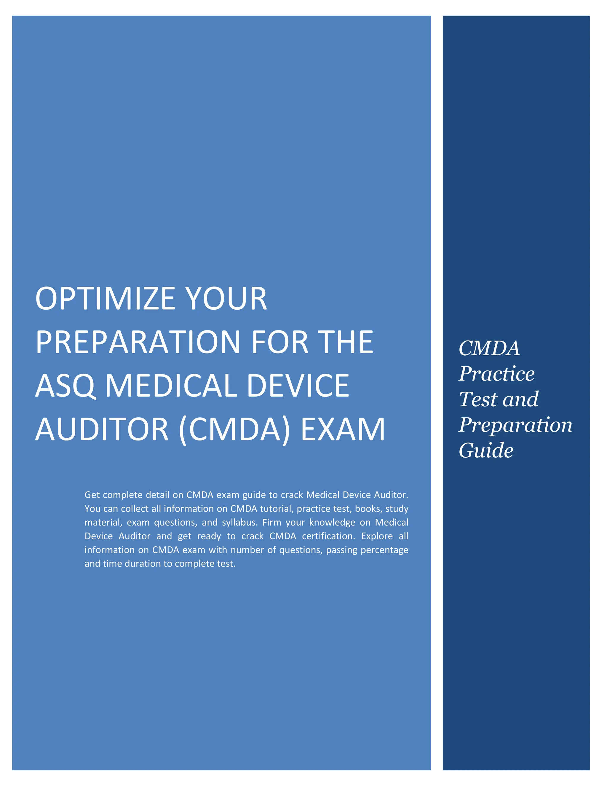 Optimize Your Preparation for the ASQ Medical Device Auditor (CMDA) Exam | PDF