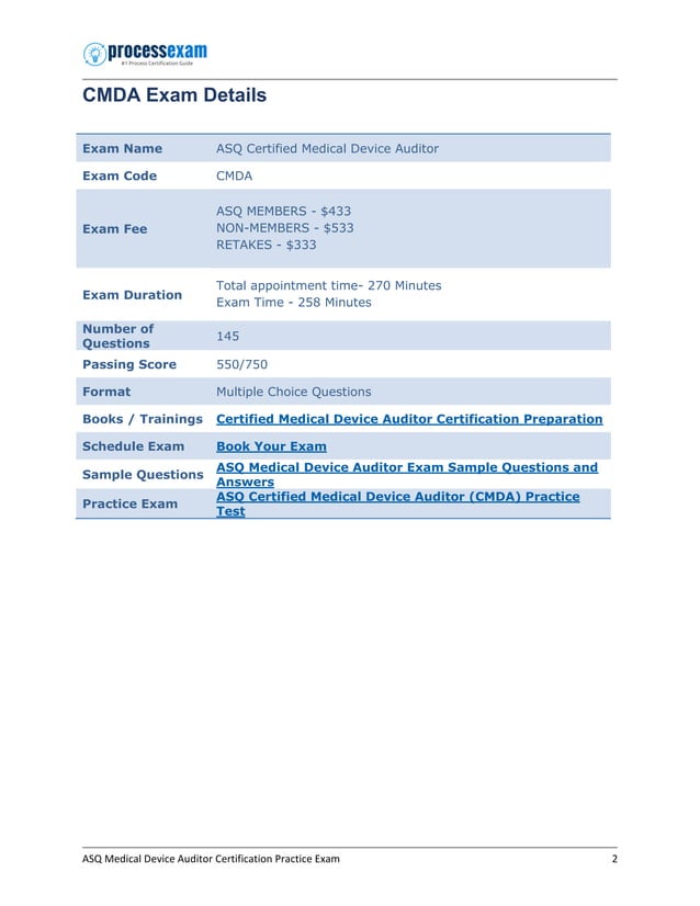 Optimize Your Preparation for the ASQ Medical Device Auditor (CMDA) Exam | PDF | Resume Writing ...