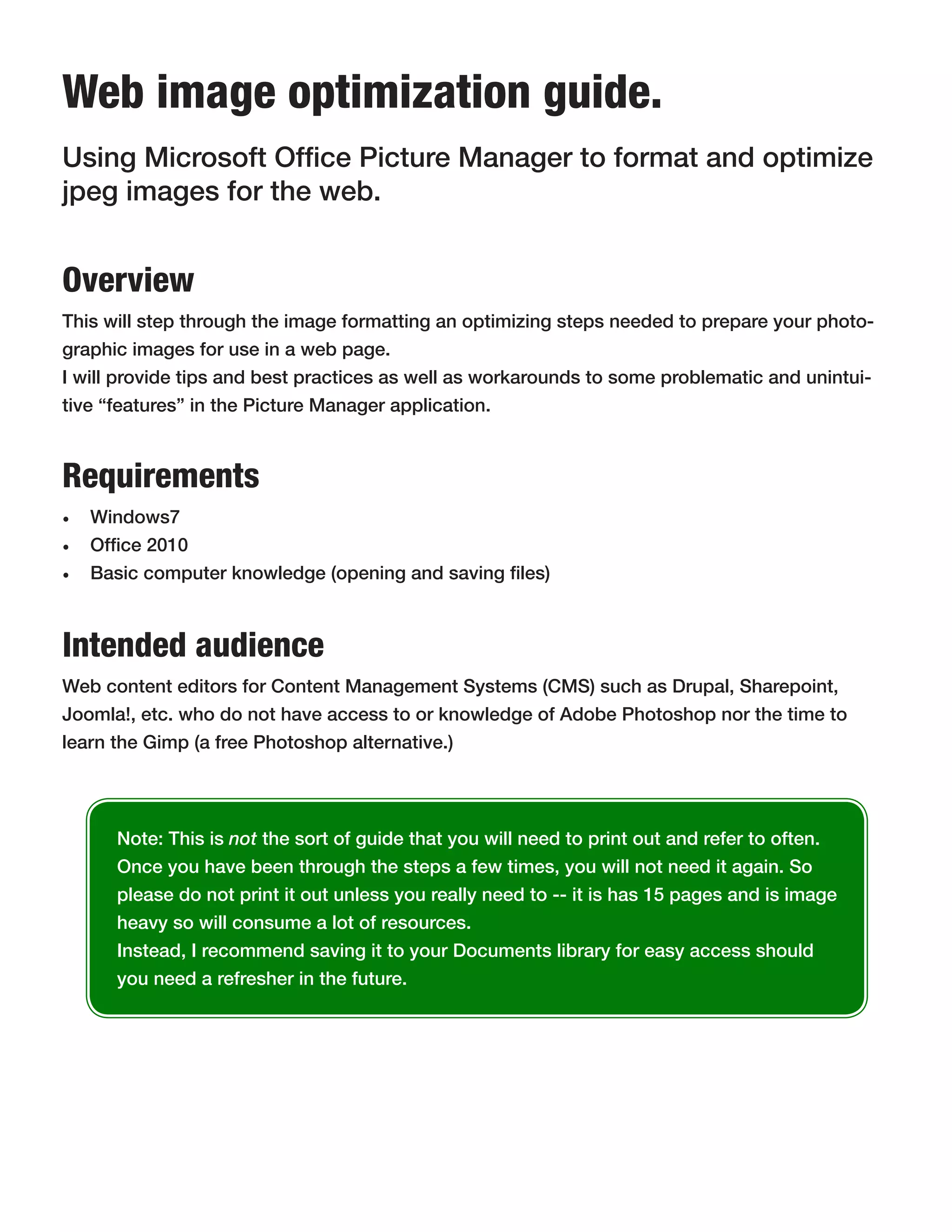 Optimizing jpgs with MS Office Picture Manager | PDF