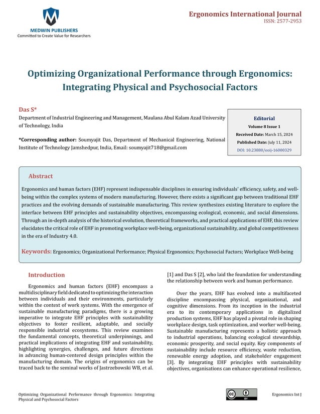 Optimizing Organizational Performance through Ergonomics: Integrating Physical and Psychosocial ...