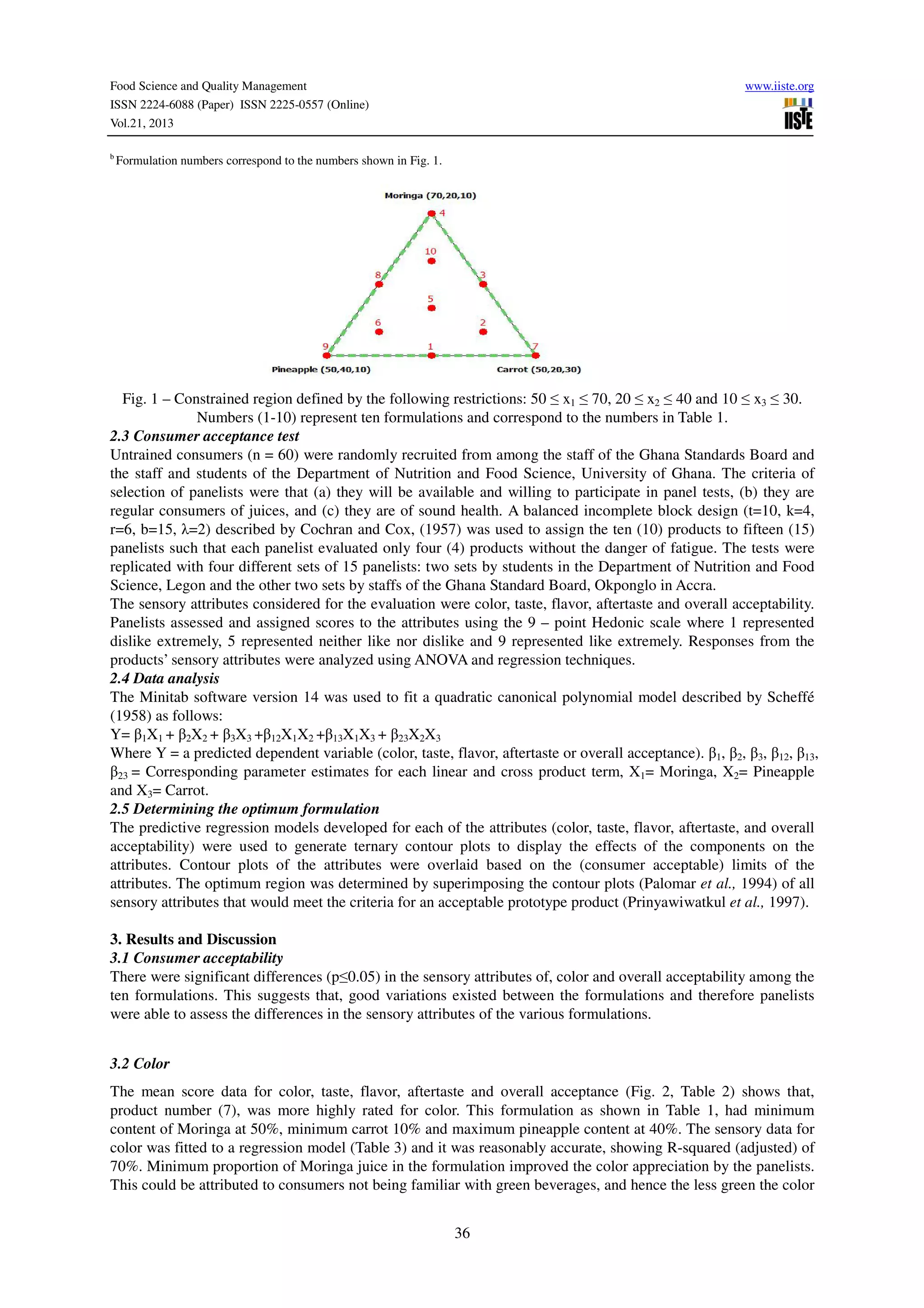 Optimizing acceptability of fresh moringa oleifera beverage | PDF