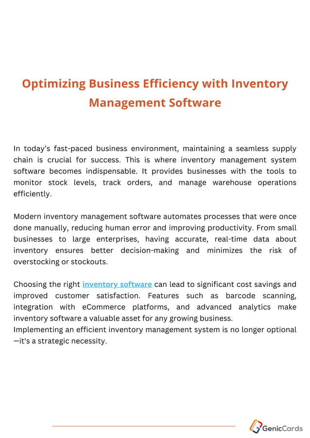 Optimizing Business Efficiency with Inventory Management Software | PDF