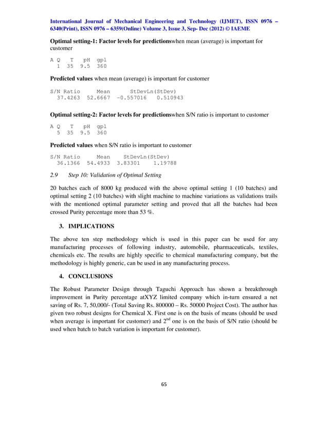 Optimizing chemical process through robust taguchi design a case study | PDF