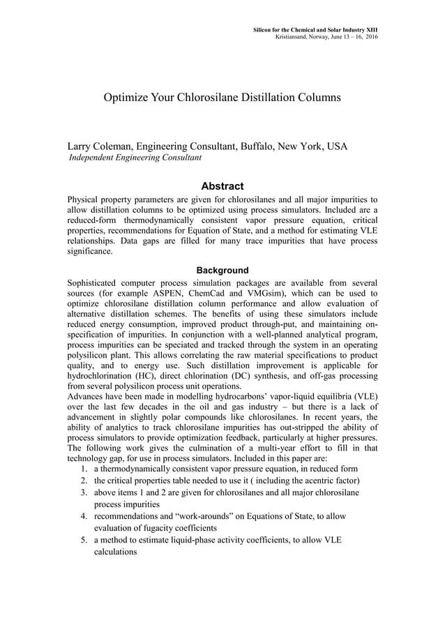 Optimizing chlorosilane distillation | PDF | Chemistry | Science