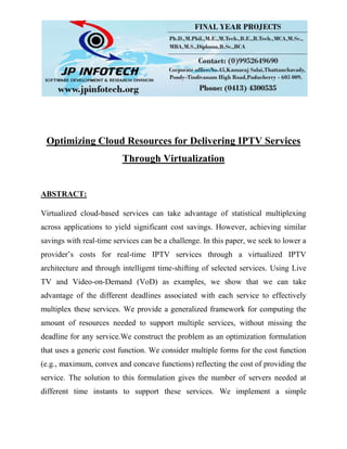 Optimizing cloud resources for delivering iptv services through virtualization | PDF