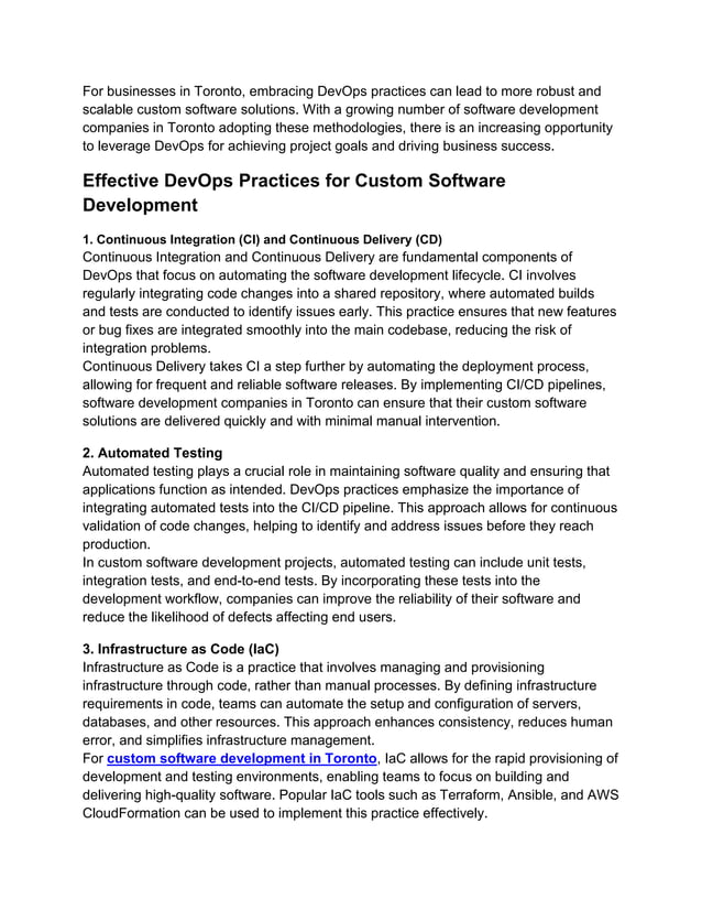 Optimizing Custom Software Development with DevOps in Toronto | PDF