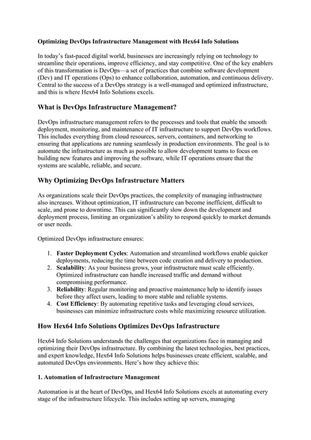 Optimizing DevOps Infrastructure Management with Hex64 Info Solutions | PDF