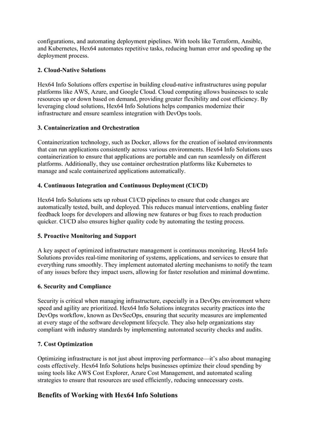 Optimizing DevOps Infrastructure Management with Hex64 Info Solutions | PDF