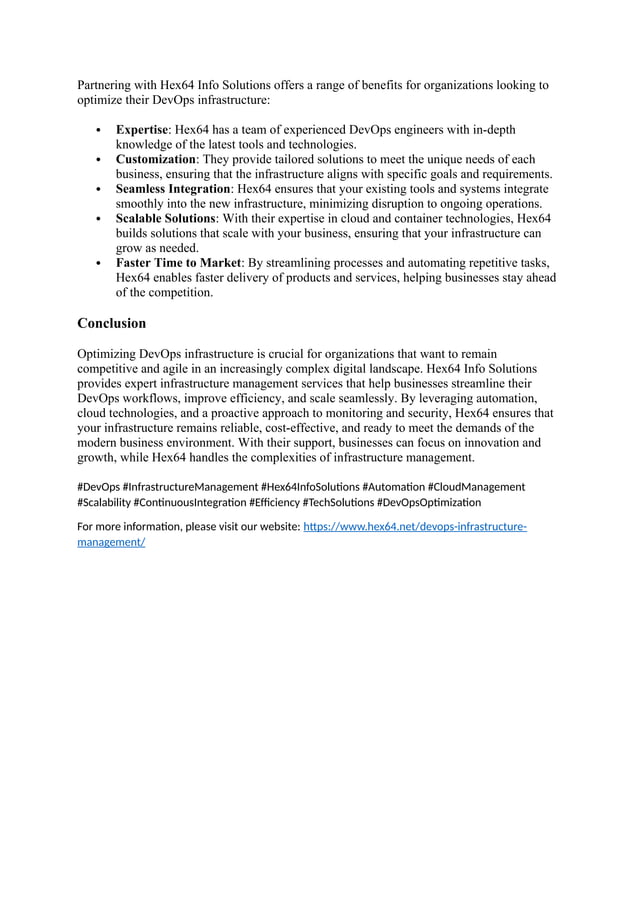 Optimizing DevOps Infrastructure Management with Hex64 Info Solutions | PDF