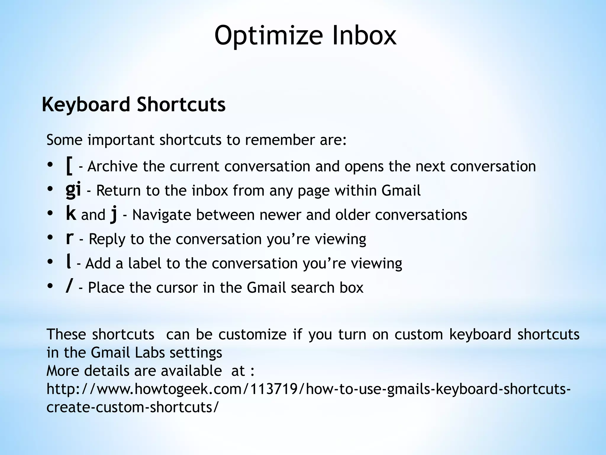 Optimizing gmail | PPTX