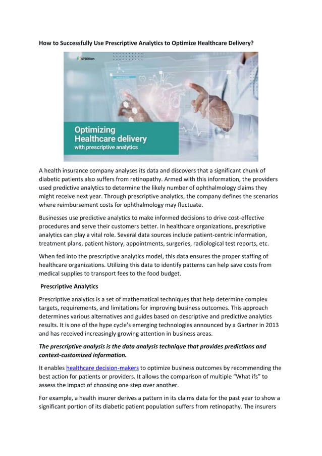 How to Successfully Use Prescriptive Analytics to Optimize Healthcare Delivery | 47Billion | PDF