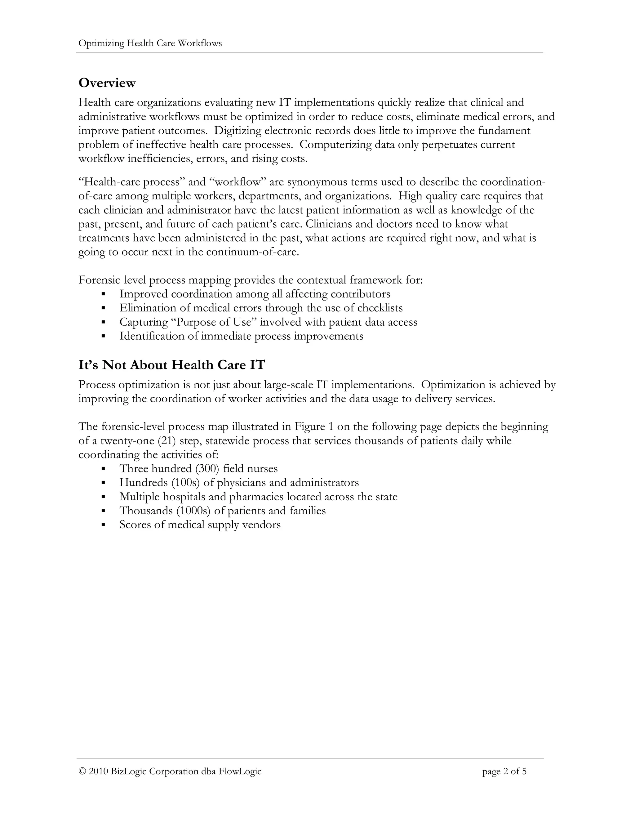 Optimizing Health Care Workflows May2010 Pdf