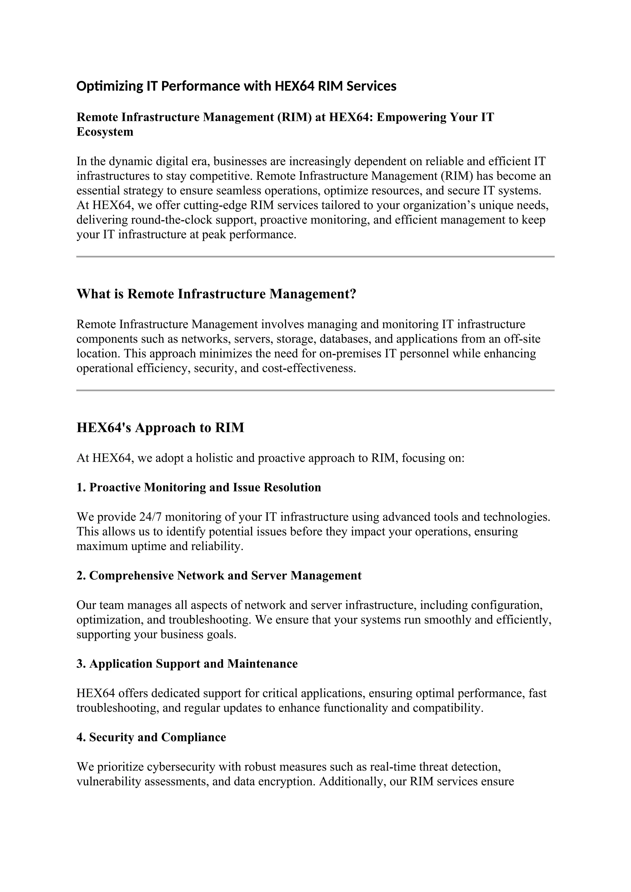 Optimizing IT Performance with HEX64 RIM Services | DOCX