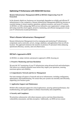 Optimizing IT Performance with HEX64 RIM Services | PDF
