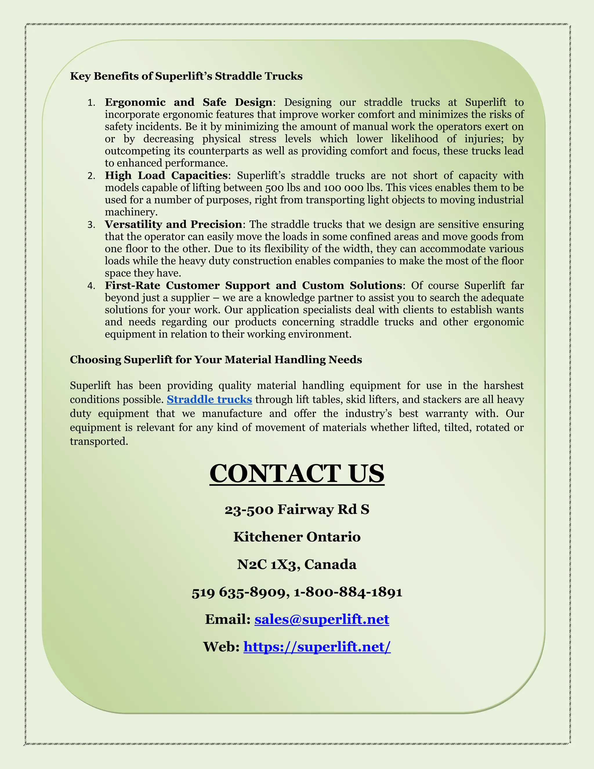 Optimizing Material Handling with Superlift’s Straddle Trucks | PDF