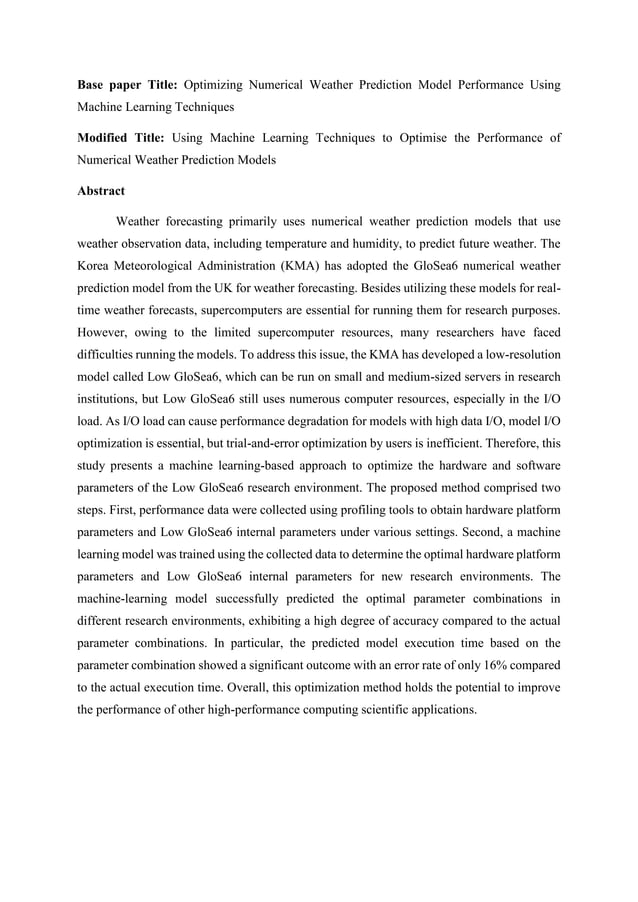 Optimizing Numerical Weather Prediction Model Performance Using Machine Learning Techniques. | PDF